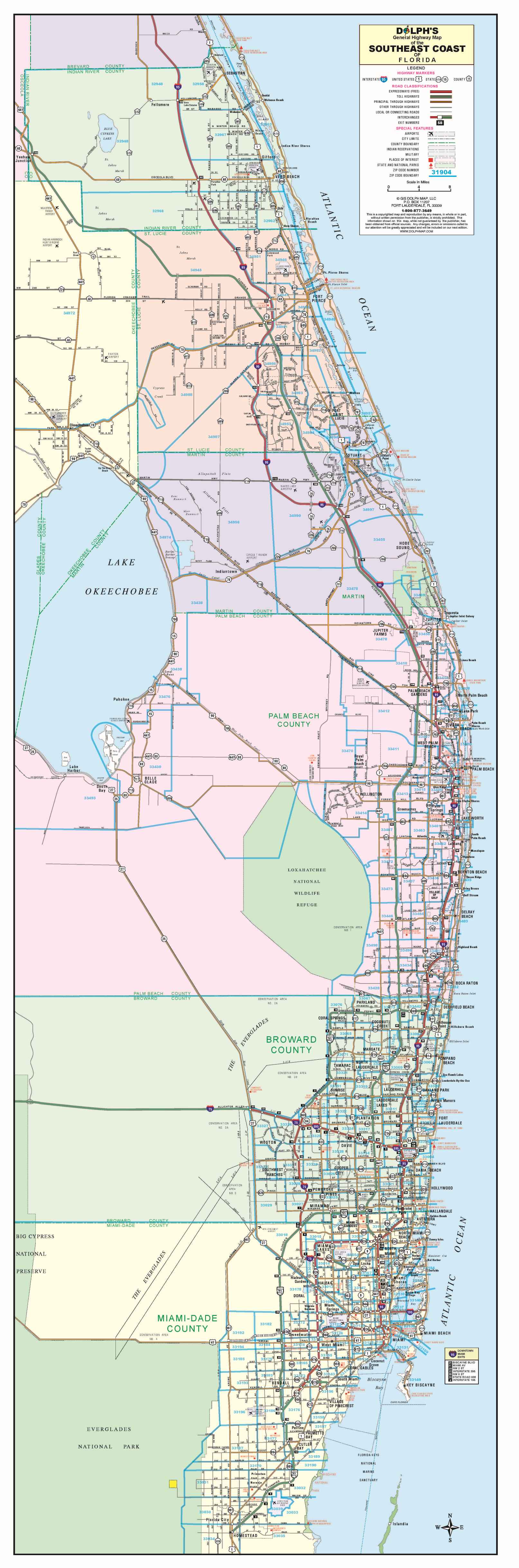 6 County Southeast Coast General Highway Map - 2026 | Dolph Map Company