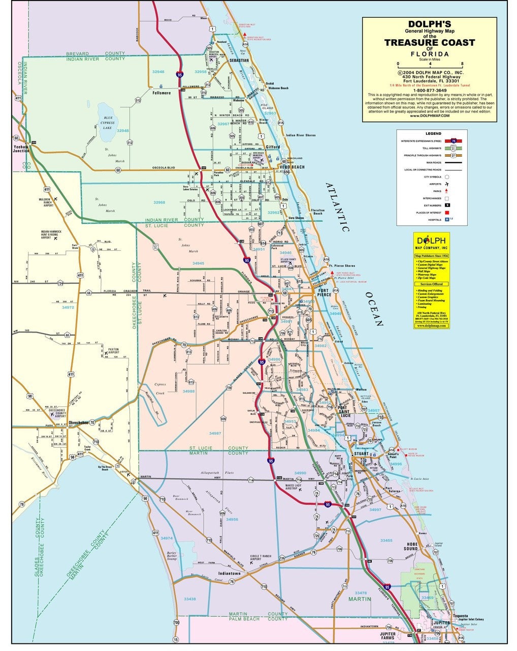 3 County Treasure Coast General Highway Map | Dolph Map Company